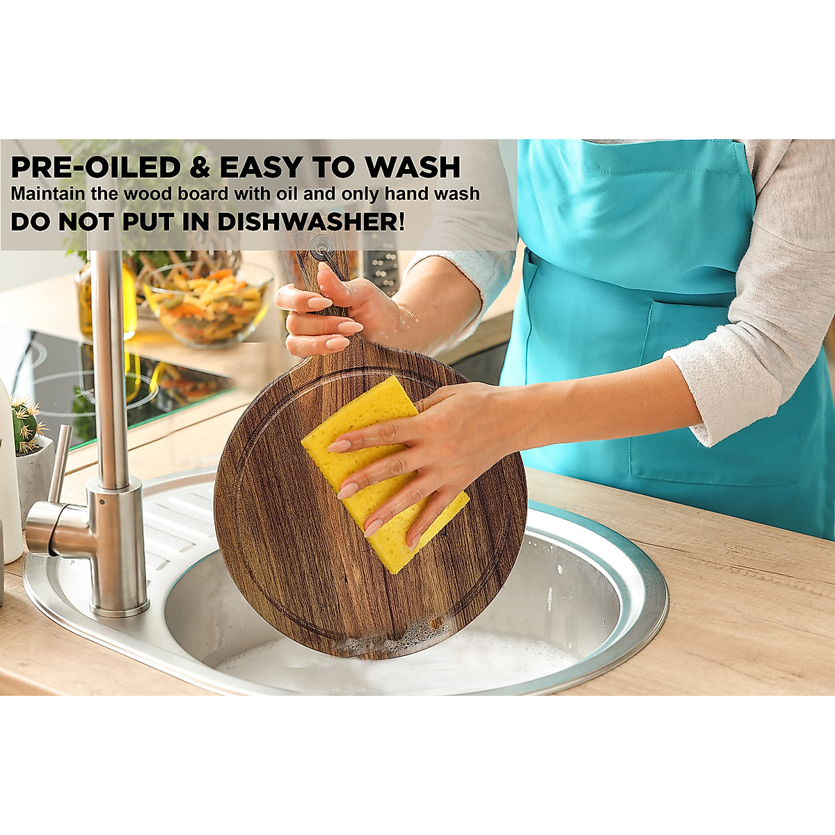 Homwoody Premium Acacia Wood Cutting Board with handle/Cheese Board - (Set of 3) Thick/Large Acacia Cutting Board/Charcuterie Boards - Luxury Wood Cutting Board/Cheese Board/Charcuterie Board/Platter