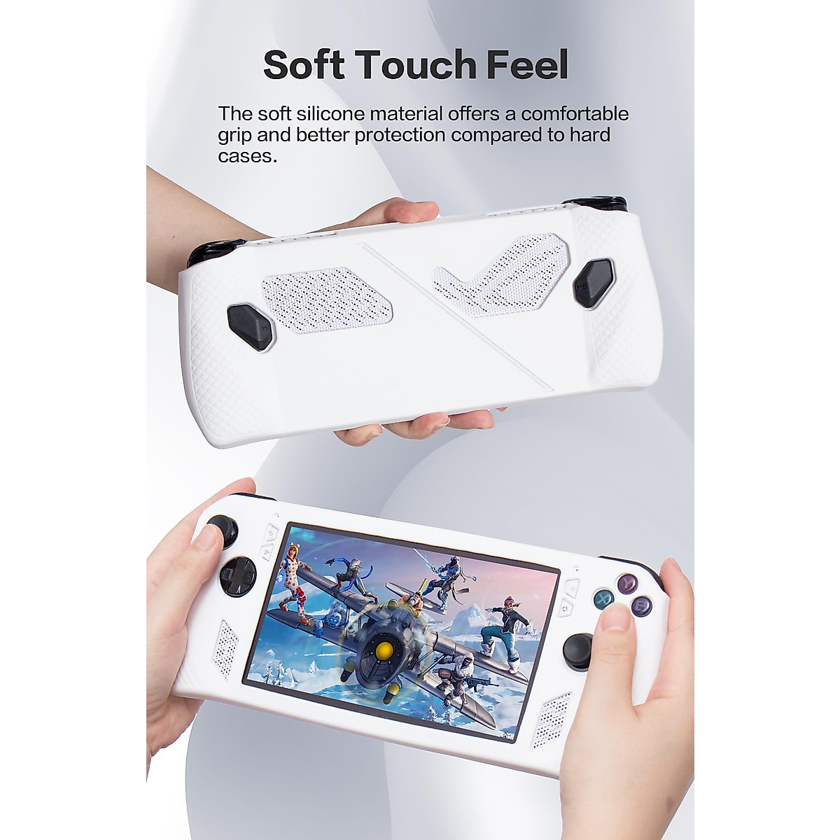 Silicone Case for ROG Ally, Protective Case for ROG Ally with Tempered Glass Screen Protectors, Dust-Proof Net, Joystick Protectors and 3.1 Adapter - White