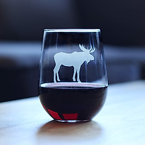 Moose Silhouette - Stemless Wine Glass - Cabin Themed Gifts or Rustic Decor - Large 17 Ounce