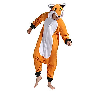 dressfan Animal Fox Onesie Fox Costume Cosplay Costume Fox Pajamas One Piece Sleepwear Orange for Unisex Adults Teens Kids