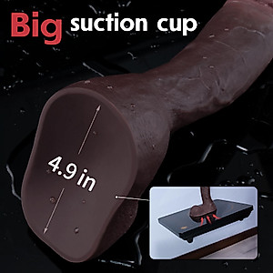 9 Inch Black Realistic Dildo Feels Like Skin, with Huge Strong Suction Cup Dildos for Hands-Free Play, Soft Liquid Silicone Anal Adult Sex Toys for Men and Women Pleasure