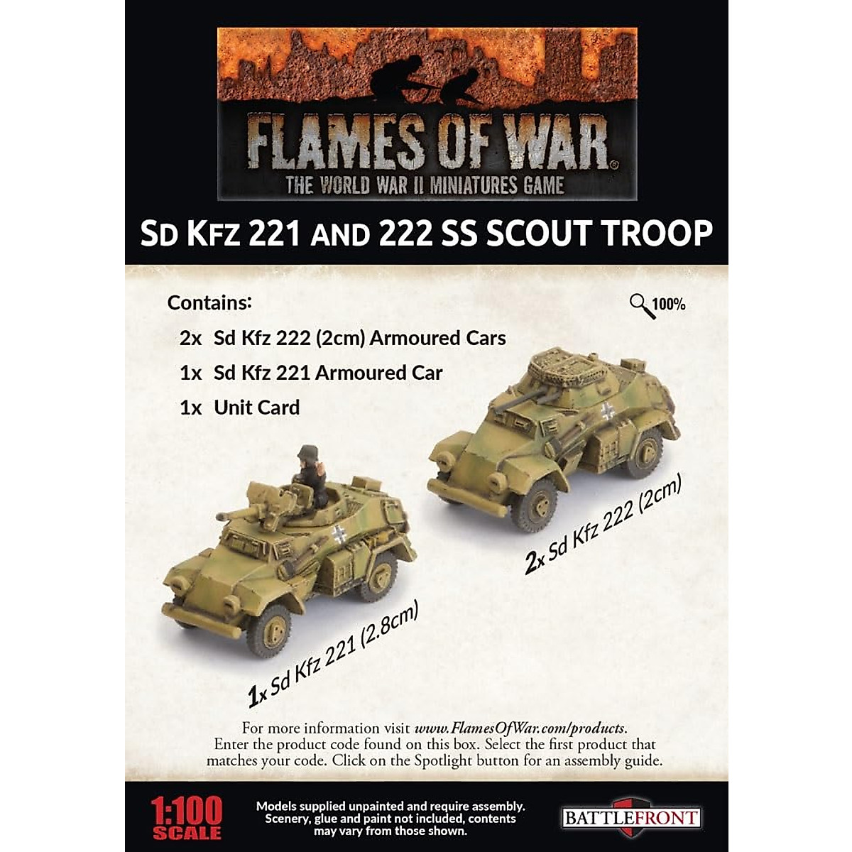 Flames of War: Late War German Waffen SS Sd Kfz 221 and 222 Scout Troop (GBX157)