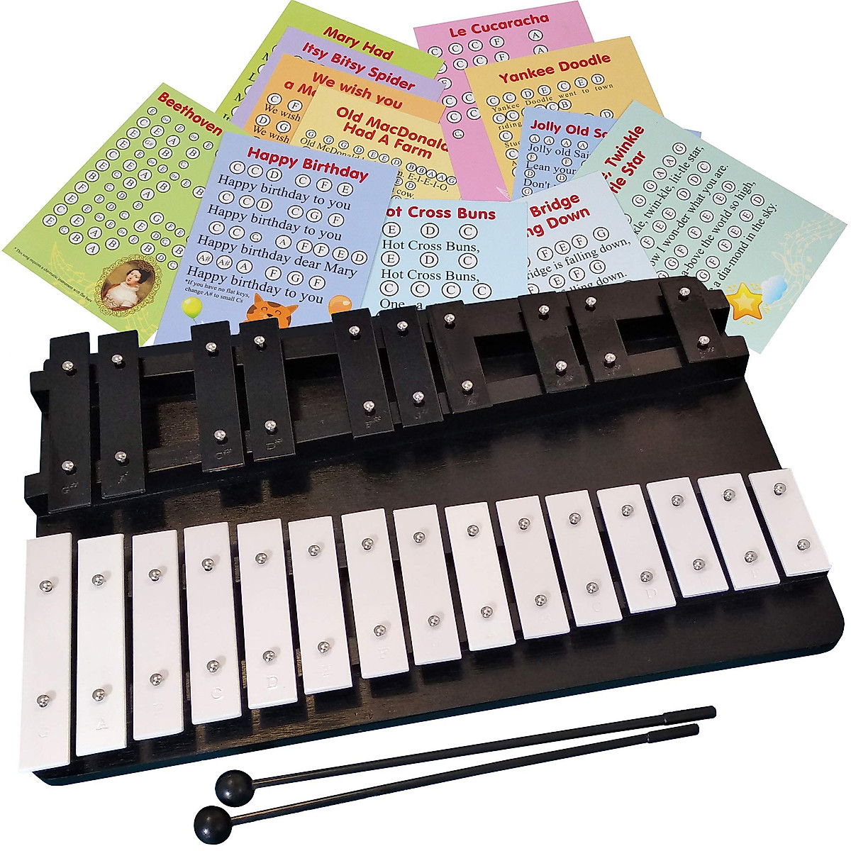Large Xylophone 25 Notes Chromatic Glockenspiel, Bag, Sheet Music Cards, 45-song Ebook