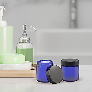 Cornucopia 2oz Cobalt Blue Glass Cosmetic Jars (12-Pack); Straight Sided Jars w/Black Plastic Lined Lids for Balms, Cosmetics, Creams & More