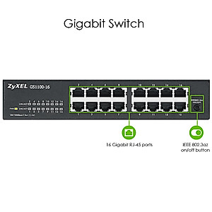 Zyxel 16-Port Gigabit Ethernet Unmanaged Switch - Fanless Design [GS1100-16]