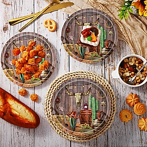 50Pcs Western Party Plates Western Cowboy Party Supplies 7"Wild West Dessert Paper Plates Wood Grain Plates Western Cowboy Theme Baby Shower Camp Fire Camping Barn Wild West Birthday Party Decor