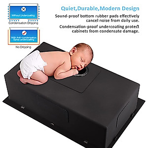 33 Inch Black Kitchen Sink Drop In-Bokaiya 33x22 Black Stainless Steel Drop In Kitchen Sink Topmount 16 Gauge Deep Matte Black Single Bowl Kitchen Sink with Dish Grid & Roll Up Rack