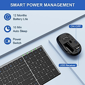 Wireless Keyboard and Mouse, Compact Slim Silent Keyboard with Number Pad, Low Profile Full Size Cordless Quiet Mouse Keyboard Combo for Windows, PC, Laptop (Grey)
