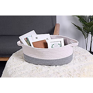 ZFRXZ 2-Pack Small Woven Basket | Cute Gray Rope Basket | Oval Basket | Shelf Storage Basket | Chest Box| Empty Gift Baskets with Handles, 14"x 9.8" x 5" Cube Bins Organizer(White-Gray)