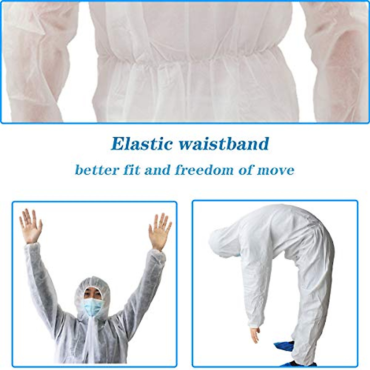 VVicogard Disposable Isolation Coveralls, Front Zipper Elastic Wrists Ankles, Polypropylene PP Protective Coverall Suit Dust-proof with Hood for Manufacturing, Spray Painting, Industrial