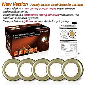 STAR-SPANGLED 5 Pack 2.8” Push Tap Lights, Stick on Touch Puck Lights AAA Battery Operated, LED Sticky Button Lights for Classroom, Kitchen, Under Cabinet, Closet (Golden, Warm White)