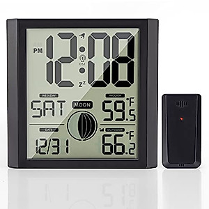 Digital Atomic Wall Clock, Atomic Clocks with Indoor Outdoor Temperature,Battery Operated,Calendar,Large Number Clock with Day and Date for Bedroom Home Office Elderly