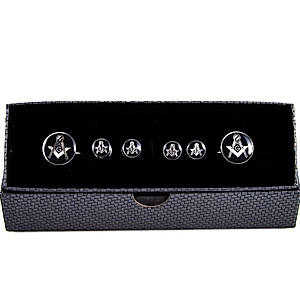 MRCUFF Freemason Masonic Mason Cufflinks and Studs Tuxedo Set in a Presentation Gift Box & Polishing Cloth