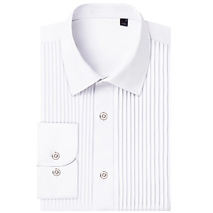 J.VER Men's Tuxedo Shirt Formal Dress Shirt Pleated Long Sleeve Button Down Shirts for Prom Party Wedding Solid White