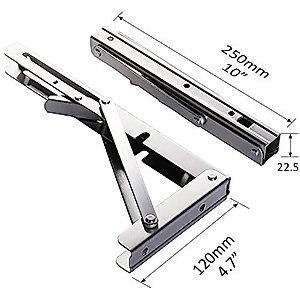 Folding Shelf Brackets - Heavy Duty Stainless Steel Collapsible Shelf Bracket for Bench Table, Space Saving DIY Bracket, Max Load: 550lb （Long：10” ，2 PCS）