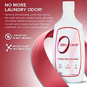 Zero Odor – Laundry Odor Eliminator - Permanently Eliminate laundry Odor – Patented Molecular Technology Best For Clothes, Towels & Linens, Shoes, Bags, Etc. - rinse and refresh Again, 16oz