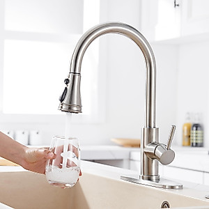 Kitchen Faucet Spray Head Replacement - Pull Down Faucet Sprayer Head with 9 Adapters, 3-Function Kitchen Sink Faucet Head, Replacement Pull Out Faucet Head, Brushed Nickel