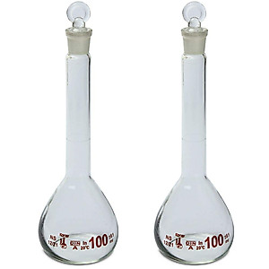 100ml Volumetric Flask, 3.3 Boro Glass, Class A, Ground Stopper, Karter Scientific 213W5 (Pack of 2)