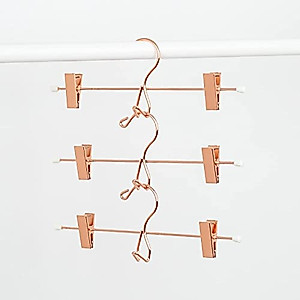 HUMIA 14 Inch Rose Gold Add-on Metal Pant Skirt Hangers 12 Pack, Multi Stackable Add on Copper Slacks Trouser Hangers with Adjustable Clips, Space Saving Hanger for Clothes (Rose Gold,12)