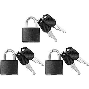 3 Pc Metal Padlock Solid Brass Luggage, Backpack, Diary, Jewelry Box, Crafts, School Teaching Lock with Key and Durable Cover (Small, Black)