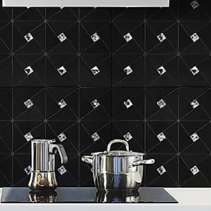 Art3d 10-Sheet Peel and Stick Backsplash Metal Mosaic Tiles for Kitchen Wall Decor, Stick on Aluminum Composite Tiles Stikers, Black Windmill Puzzle Glass Mixed