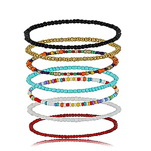 Xerling 7Pcs Bohemian Colorful Beaded Bracelets for Women Girls Aesthetic Beads Elastic Stretch Beaded Bracelet Set Multiple Layered Wrap Bangle Bracelet