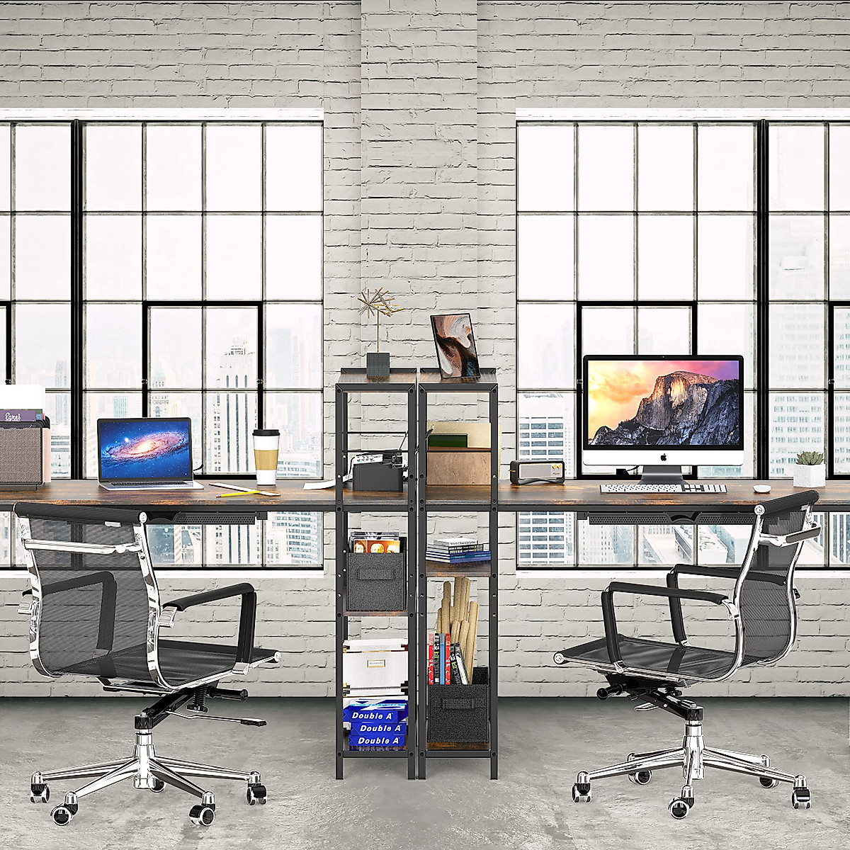 SHW 46-Inch Computer Desk with Adjustable Side Shelf and Drawer, 24" Deep, Rustic Brown