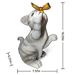 Notakia Cat Statues Butterfly Solar Light Garden Decor, Garden Cat Statue, Outdoor Resin Statue Animal Sculpture, cat with Butterfly Garden Statue Outdoor Decorative Landscape Lights Solar Powered