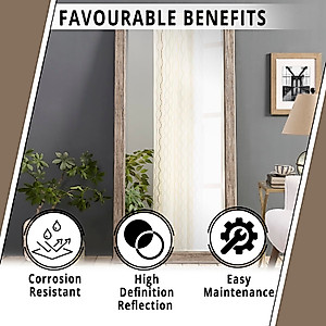 Naomi Home Farmhouse Full-Length Mirror with Wood Frame – Rustic 66"x32" Large Floor Mirror, Elegant Full Body Standing or Wall Mirror, Rustic Wood Mirror Full Length for Bedroom, Warm Grey Finish