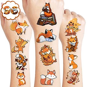 Fox Temporary Tattoos for Kids 96PCS Birthday Party Decorations Supplies Party Favors Supper Cute Tattoo Sticker Style Woodland Fall Gift Boys Girls Prizes Themed
