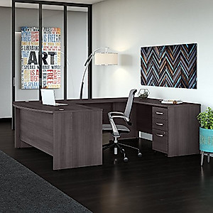 Studio C 72W x 36D U Shaped Desk with Mobile File Cabinet in Storm Gray