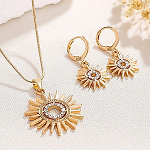 suofrun Sun Earrings & Necklace Jewelry Set for Women Western Boho Sunshine Sunflower Evil Eye Protection Jewelry Set Gold Plated-Sunflower
