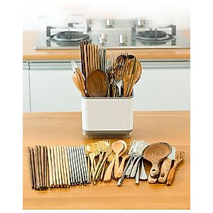 Jaugufiy Kitchen Utensil Holder for Countertop Cutlery Holder Cutlery Drainer Flatware Organizer Utensil Crock Holder Caddy