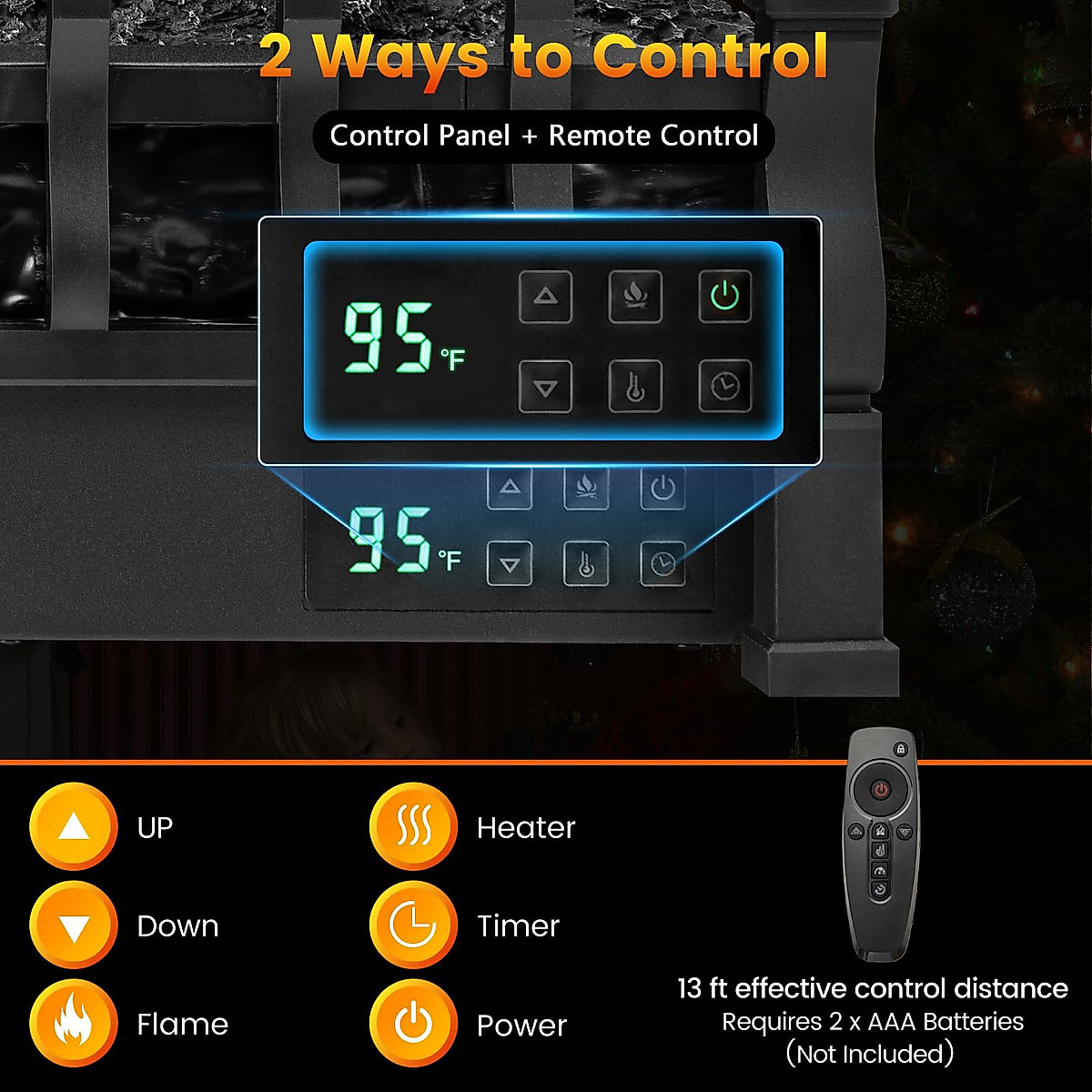 Tangkula 26” Electric Fireplace Log Set Heater with Remote, 5 Flame Modes & Brightness, Thermostat Control, 8H Timer, Realistic Lemonwood Ember Bed, Infrared Quartz Electric Fireplace Insert, 1500W