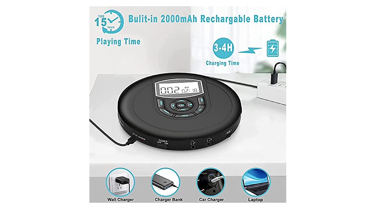 Portable CD Player with Built-in Speakers & Rechargeable Battery