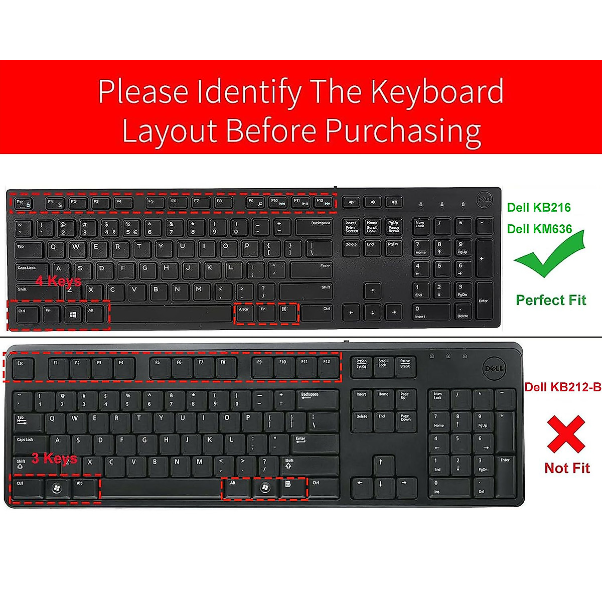 Keyboard Cover for Dell KB216 KB216p Wired & Dell KM636 Wireless Keyboard/Dell Optiplex 5250 3050 3240 5460 7450 7050/Dell Inspiron AIO 3475/3670/3477 All-in one Desktop Keyboard Skin, Mint Green