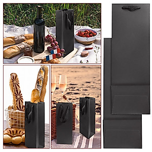 CZWESTC 20 Pack Kraft Paper Wine Bags with Handles Black Wine Bottle Bags BulkWine Gift Bags Shopping Bags Party Bags Retails Bags Whiskey Champagne Bottles Bags-3.5×4.3×13.8 in