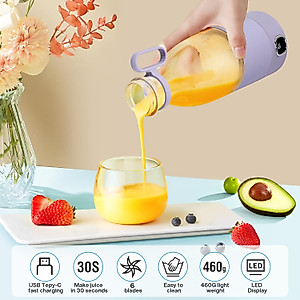 Portable Blender, MIAOKE 6 Blades Juicer Cup for Juice Shakes and Smoothies 350ml Mini Blender with Led Display Usb Rechargeable,3000Mah Rechargeable Battery, for Home Sports Outdoors Travel-Purple