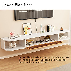 NENAGGE TV Stand, Media Storage Cabinet, Floating, Wall Unit, Entertainment Center, Mid Century Modern TV Console, Under TV, with Open Shelves, for Living Room, Bedroom,Black,L