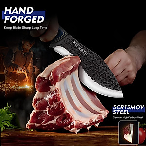 KITNATS 3Pcs Kitchen Knife Set, Hand Forged Butcher Knife Set - Chef Knife & Butcher Knife &Tactical Chopper Knife, Meat Cutting Cleaver Knife Set for Home Camping BBQ Ideal Gifts