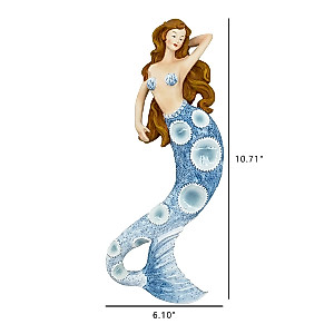 Bownew Resin Ocean Theme Wall Decor Hanging Coastal and Beach Style Wall Decorations for Bathroom Living Room and Outdoor Area, Mermaid
