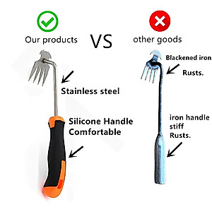 Weed Removal Tool, 2024 New Garden Weeding Tools Manganese Steel Hand Weeder Tool with Handle, 4 Teethes Dual Purpose Manual Weeders Tool Weed Pulling Tool for Garden (Rubber Handle)