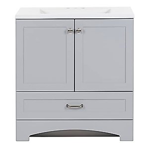 Spring Mill Cabinets Emlyn 30 Inch Bathroom Vanity with White Single Sink Top, 2-Door Cabinet, 1 Drawer, 30.5" W x 18.75" D x 32.89" H, Pearl Gray
