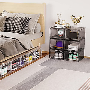 OMOPIN US 15 Clear Entryway Shoe Storage Boxes Stackable XXL, 8 Pack Clear Shoe Boxes Stackable for Closet, Drop Front Large Plastic Shoe Containers Collecting Sneakers(CLEAR 8 PACK)