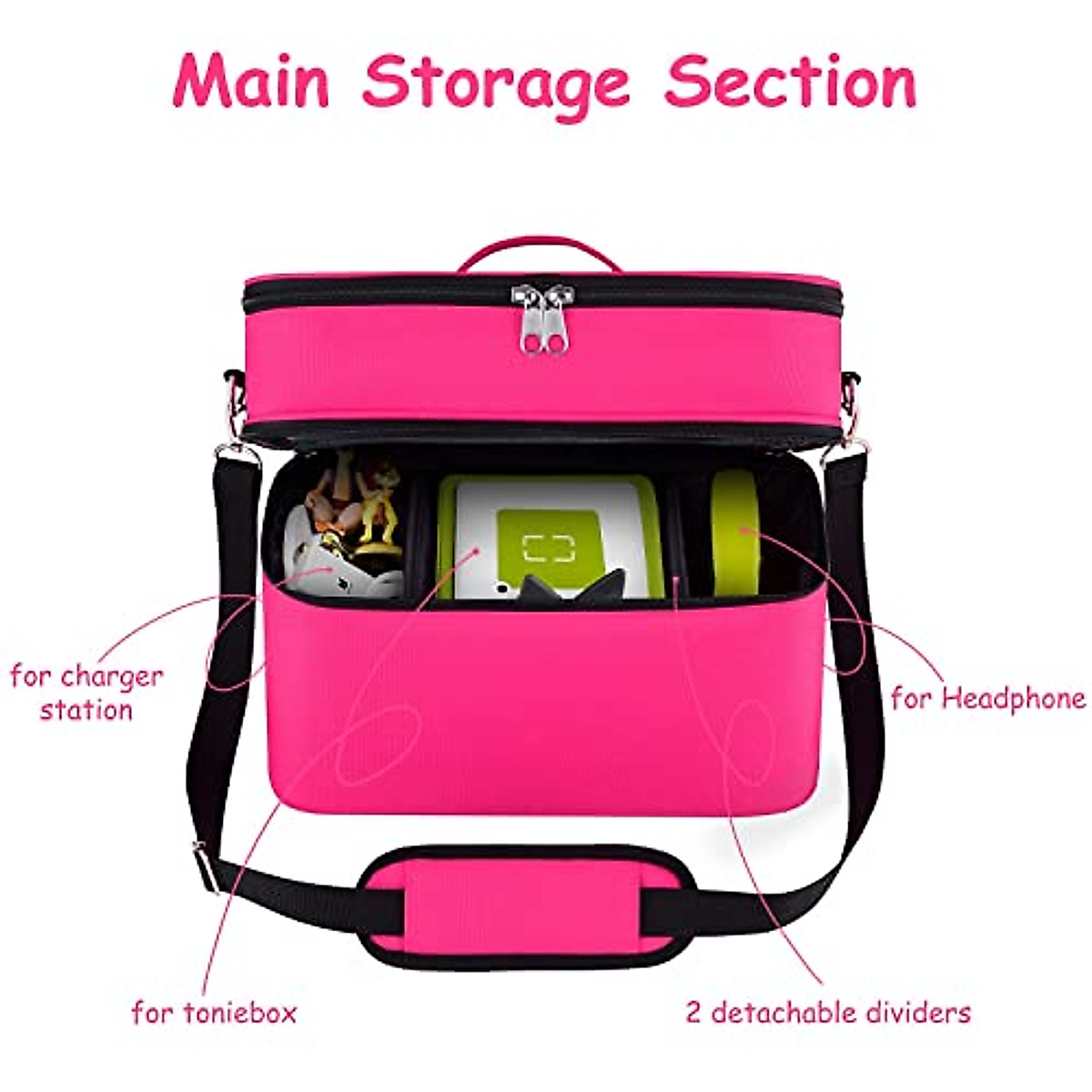 Bevegekos Tonies Carrying Case for Toniebox Starter Set, Storage Travel Carrier Bag for Audio Player, Figures, Charging Station & Headphones, Box only (Large, Rosy Red)