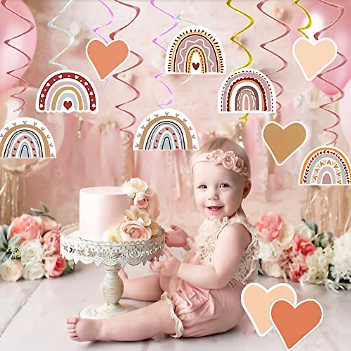 48Pcs Boho Rainbow Party Decorations, Hanging Swirl Rainbow Party Decorations, Boho Baby Shower Decorations for Classroom Home Wedding Office, Hanging Swirls Ceiling Streamers for Party Supplies