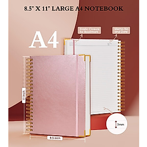 Spiral Notebook Journal 8.5” x 11”, 300 Pages Hardcover Leather Lined Journals for Women Men, A4 Large College Ruled Notebooks with 100 GSM Thick Paper, Spiral Journal for Writing Work School, Pink
