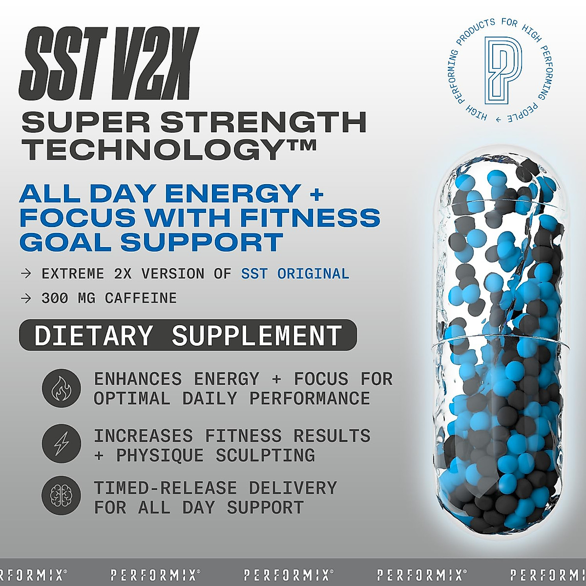 PERFORMIX SST V2X Super Strength Technology - Multi-Phase Suspension Timed-Release Energy, Mental Focus, Pre-Workout Supplement for Men & Women, 60 Capsules