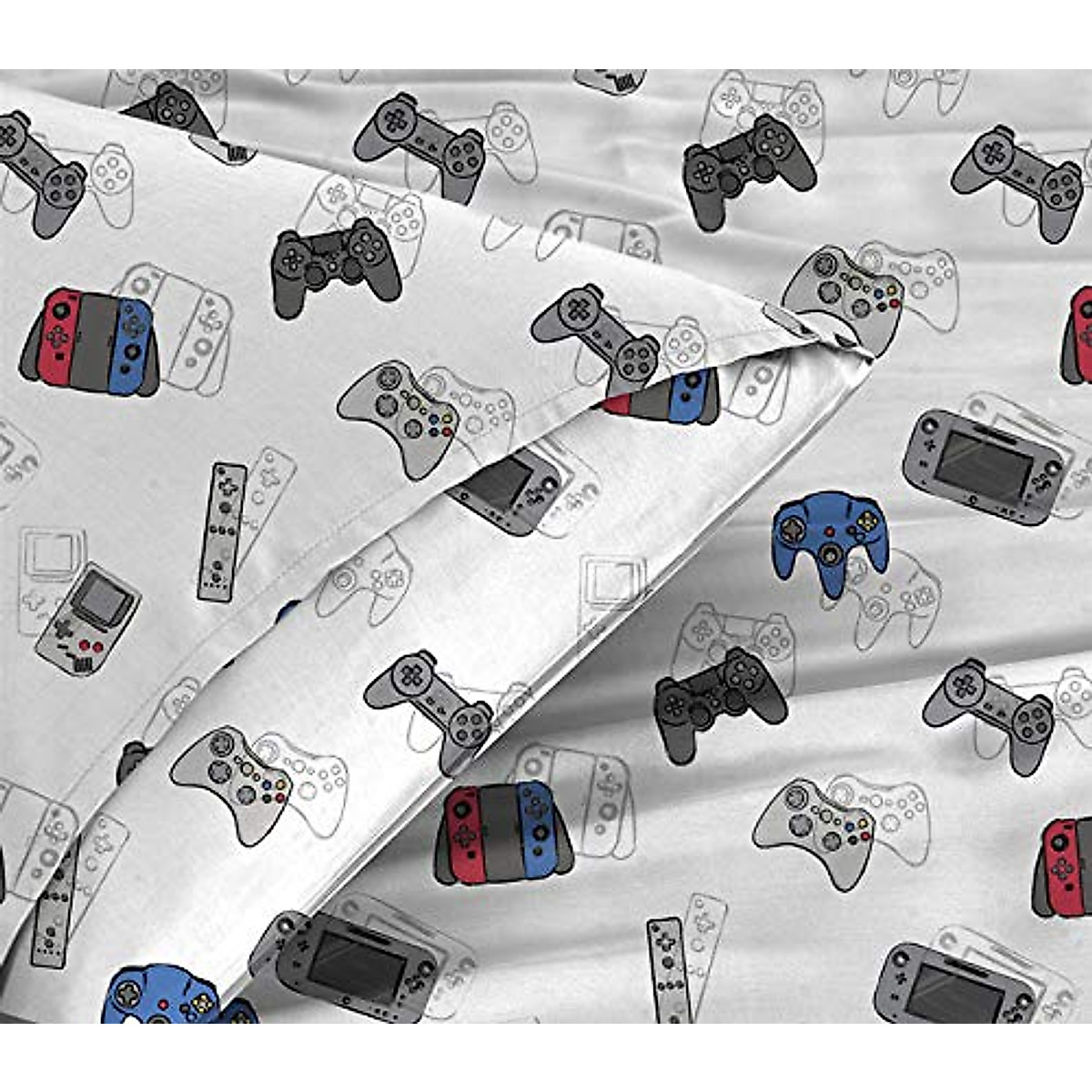 Kids Rule 3-Piece Game Controllers Sheet Set | 1 Twin Flat Sheet, 1 Twin Fitted Sheet & 1 Queen Pillowcase | 100% Softly Brushed Microfiber Polyester | Soft, Smooth & Durable | Ideal for Kids | Grey