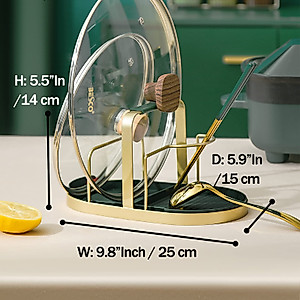 Spoon Rest Lid Holder Pan Pot Cover Stand Rack Shelf Cooking Soup Utensil Rests Organizer for Kitchen Stove Countertop Metal Golden Green